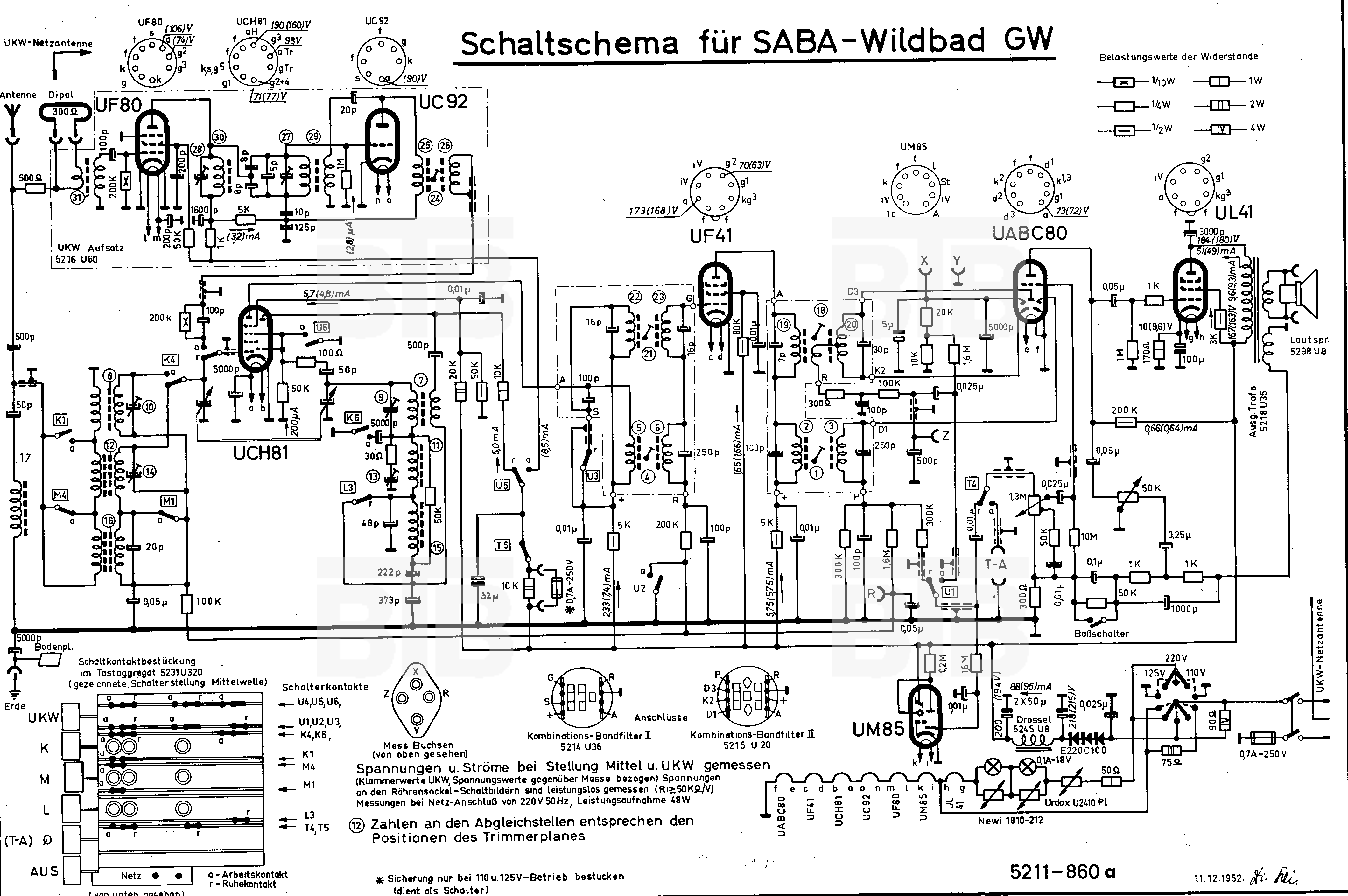 Schaltplan für SABA Typ: WILDBAD GW_a